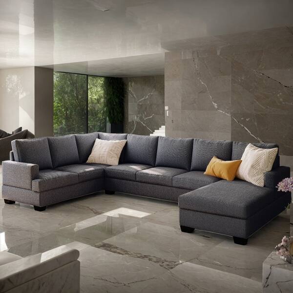 125"W Large Upholstered U-Shape Sectional Sofa, Living Room Sectionals Extra Wide Chaise Lounge ...